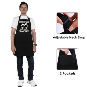 TRADFORE Grill Aprons for Men - I'm Well Seasoned - BBQ Aprons for Men, Grilling Aprons, Chef Cooking Apron with 2 Pockets & Adjustable Neck Strap for Grilling, Birthday Gifts for Dad, Mens