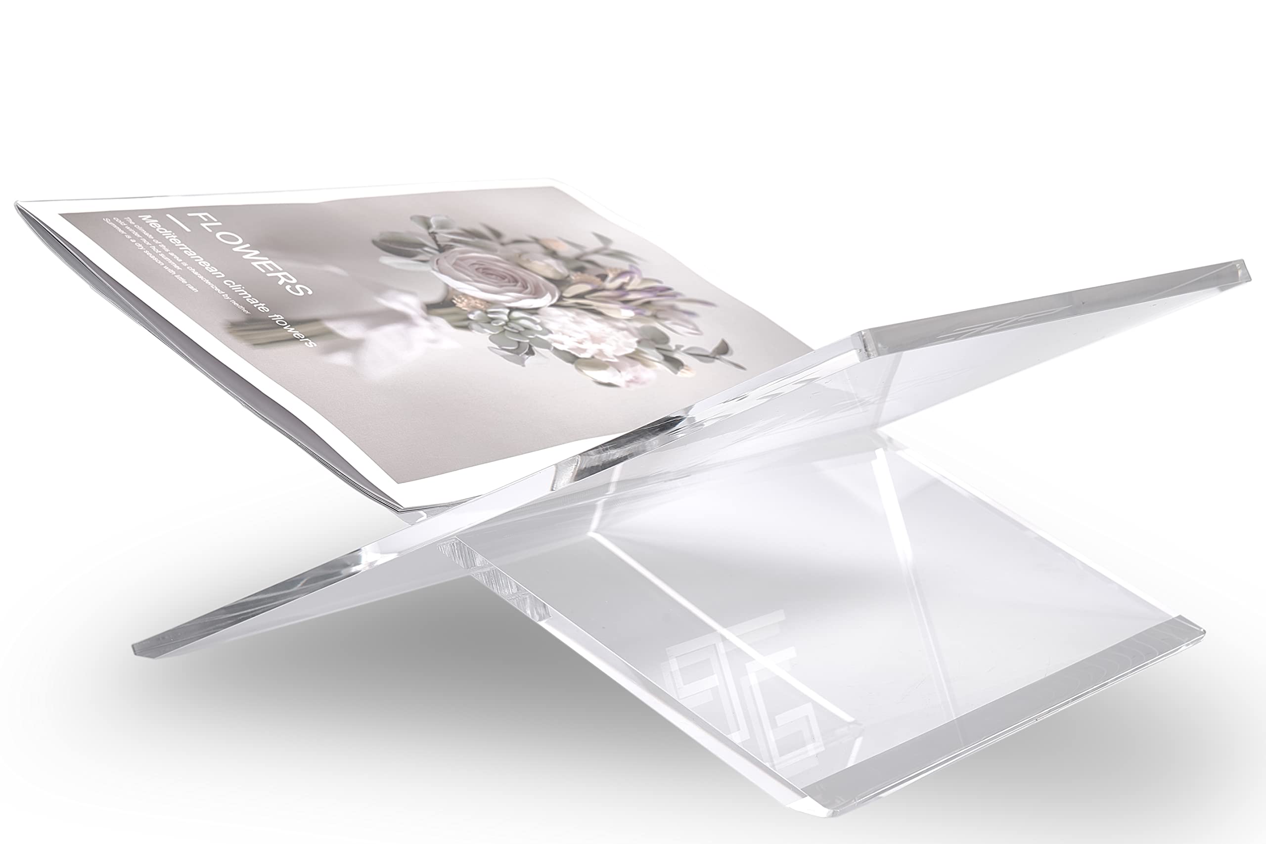 Honygebia Clear Acrylic Book Stands - Cross Frame Acrylic Book Holder, Open Bookstand for Display and Reading, Suitable for Art, Bible, Cookbook, Easel, Magazine, Textbooks 12.5" x 9.5" x 5.5"