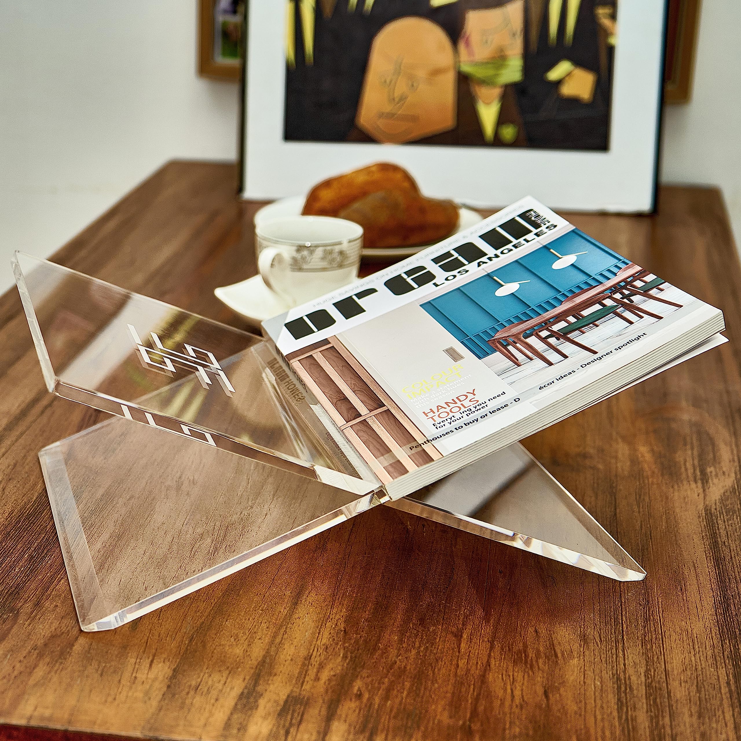 Honygebia Clear Acrylic Book Stands - Cross Frame Acrylic Book Holder, Open Bookstand for Display and Reading, Suitable for Art, Bible, Cookbook, Easel, Magazine, Textbooks 12.5" x 9.5" x 5.5"