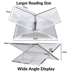 Honygebia Clear Acrylic Book Stands - Cross Frame Acrylic Book Holder, Open Bookstand for Display and Reading, Suitable for Art, Bible, Cookbook, Easel, Magazine, Textbooks 12.5" x 9.5" x 5.5"