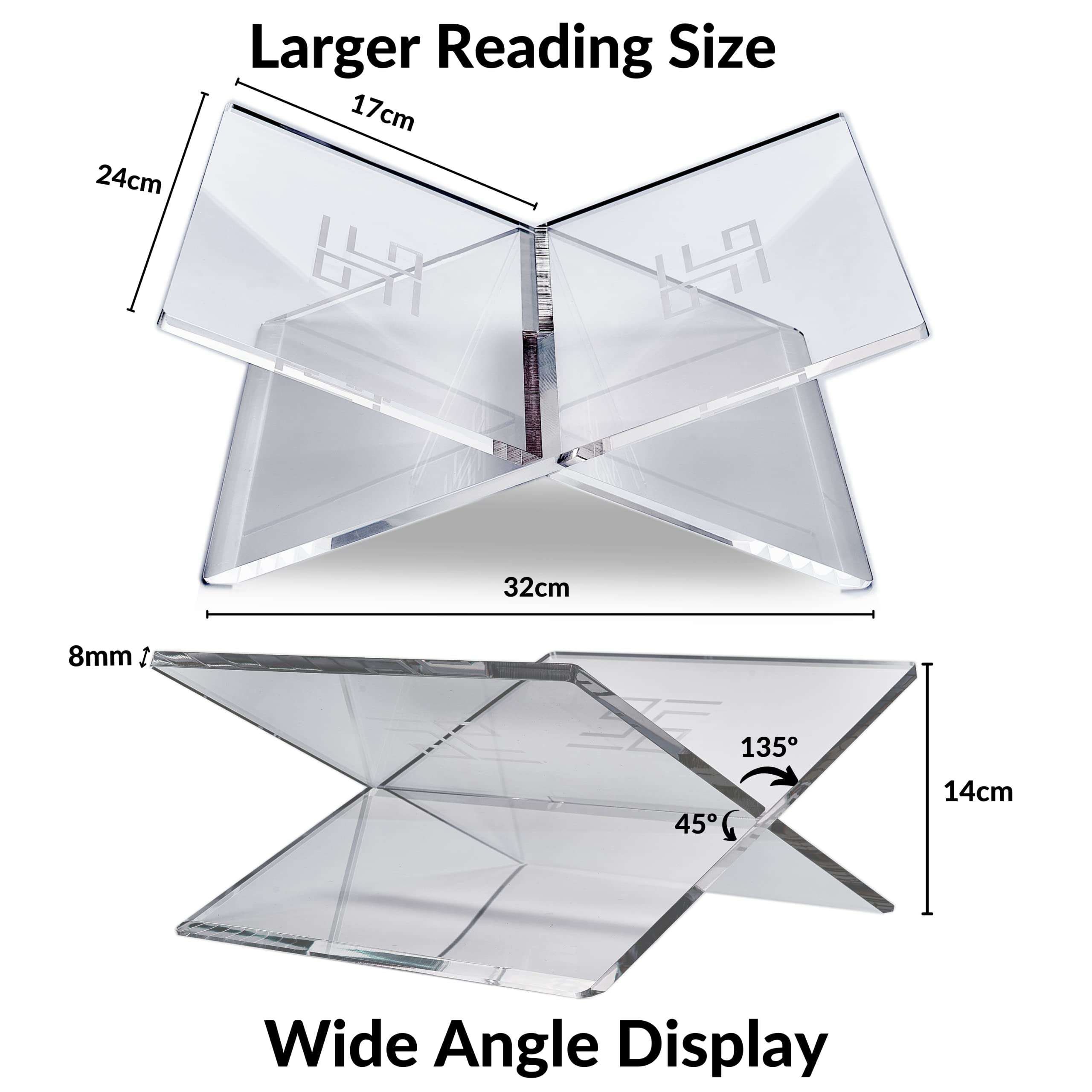 Honygebia Clear Acrylic Book Stands - Cross Frame Acrylic Book Holder, Open Bookstand for Display and Reading, Suitable for Art, Bible, Cookbook, Easel, Magazine, Textbooks 12.5" x 9.5" x 5.5"