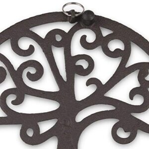 gasaré, Cast Iron Trivet for Hot Dishes, Pots, and Pans, Metal Trivet, Tree of Life Design, Rubber Feet Caps, Ring Hanger, 8 Inches, Brown, 1 Unit