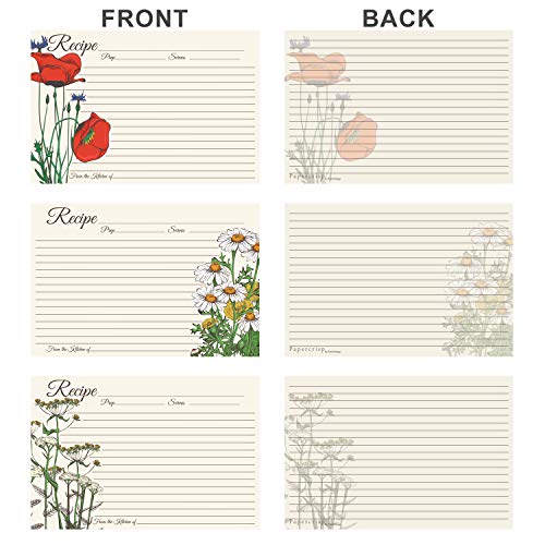 60 Pack 4x6 Double Sided Floral Recipe Cards | Blank Vintage Retro Elegant Flower Garden | Large Easy-Write Card Stock | Wedding Bridal Shower Gift