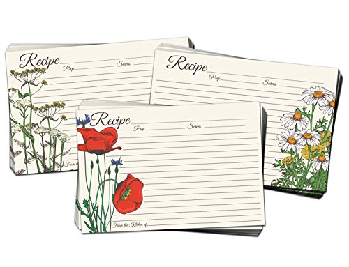 60 Pack 4x6 Double Sided Floral Recipe Cards | Blank Vintage Retro Elegant Flower Garden | Large Easy-Write Card Stock | Wedding Bridal Shower Gift