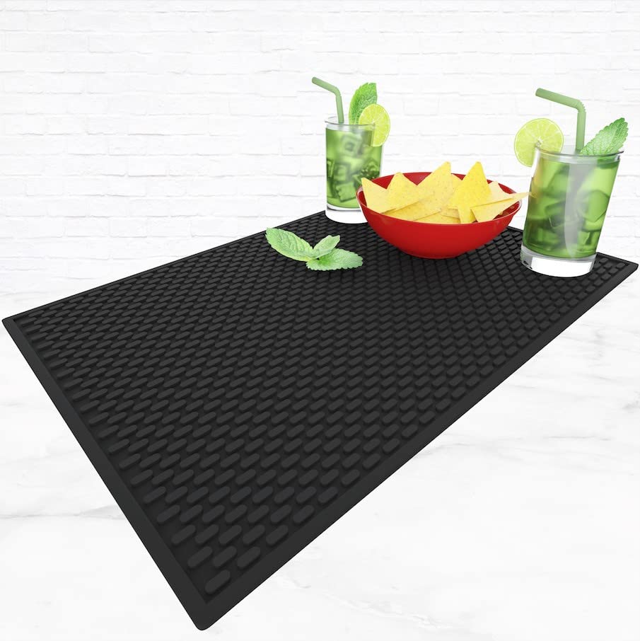 Silicone Drying Mat for Home Bar – Black, Multiuse Cup & Dish Drying Mat Holds 15 Oz. of Spilled Liquid – Large 17.3 x 11.8 In. Silicone Dish Drying Mat – Top Coffee Bar Accessories & More by Efiwasi