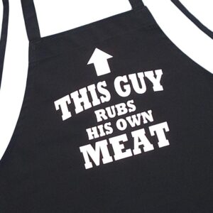 BBQ Apron This Guy Rubs His Own Meat Funny Aprons For Men, Black, Extra Long Ties, One Size Fit All