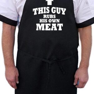 BBQ Apron This Guy Rubs His Own Meat Funny Aprons For Men, Black, Extra Long Ties, One Size Fit All