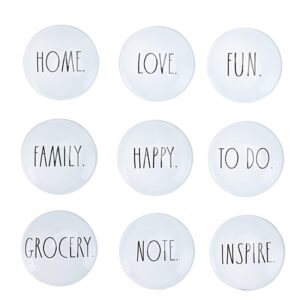 Rae Dunn Decorative Fridge Magnets – 9 Piece Cute Glass Magnets for Refrigerator – Magnets for Office Kitchen Magnets for Locker - Inspirational Magnets for Home and Family (White)