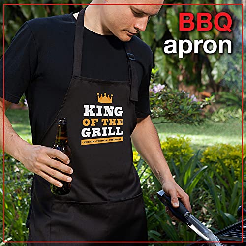 Nomsum Premium Cotton Fabric Aprons for Men King of the Grill Chef Apron with Pockets, Fun and Witty Dad Aprons for Grilling, BBQ, and Cooking, Father’s Day Gift Adjustable Kitchen Aprons for Men