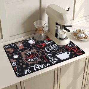 SHACOS Coffee Mat 2pcs 12x19 Coffee Bar Mat Absorbent Non Slip Coffee Mat for Countertops Coffee Bar Accessories Coffee Dish Drying Mat for Coffee Station Waterproof, Black