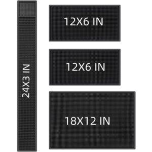 bar mat 4pack imiyoku 0.4" thick durable bar mat for spills service mat for coffee bars restaurants and counter top dish drying mat glass drying mat (black 1pc/18" x 12" +1pcs/23" x 3" +2pc/12" x 6")