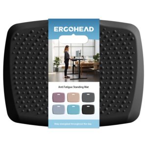 ergohead anti fatigue kitchen floor mat comfort standing mat, portable office standing desk mat, multi-purpose kitchen rug, built-in handle with massage points comfort floor mat (black, 17" x 22")