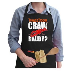 apasin cajun crawfish apron, crawdaddy kitchen apron gift with 2 large pockets, adjustable neck strap apron, gift for dad, grandpa, uncle on father's day, christmas gift (crawdaddy - black)