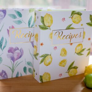 Heart & Berry Recipe Binder for Recipe Cards - Lemon 8.5" x 9.5" Recipe Book Binder With Cards, Dividers and Plastic Page Protectors