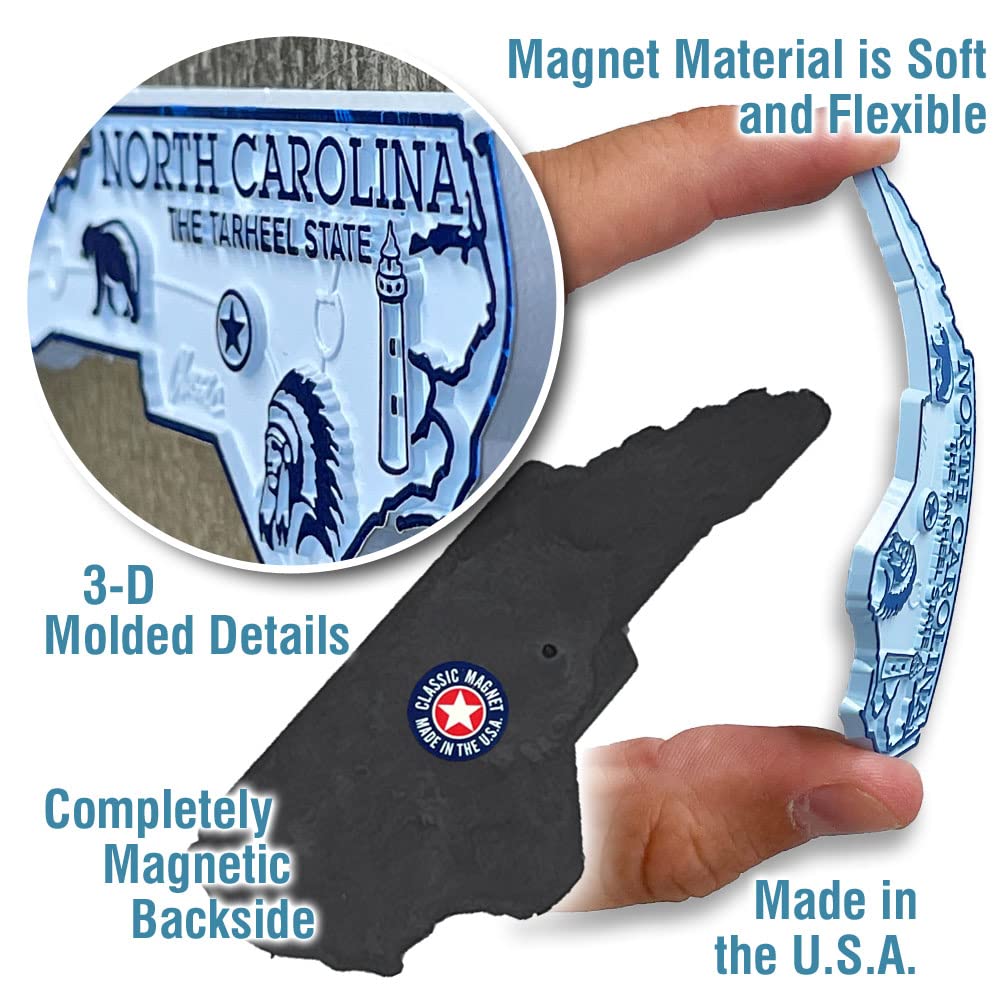 North Carolina Small State Magnet by Classic Magnets, 3.3" x 1.3", Collectible Souvenirs Made in The USA