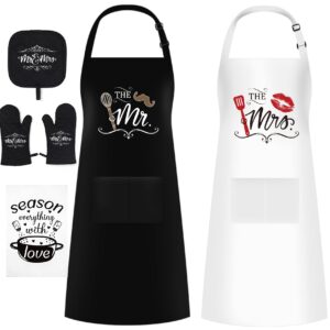 Mr and Mrs Gifts-Anniversary Wedding Gift for Couple,Christmas Bridal Shower Bachelorette Engagement for Bride, Newly Engaged,Registry Items,Kitchen Aprons with Oven Mitts Pot holder & Dish Towel