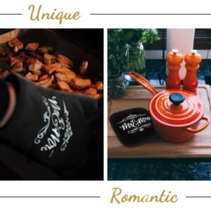 Mr and Mrs Gifts-Anniversary Wedding Gift for Couple,Christmas Bridal Shower Bachelorette Engagement for Bride, Newly Engaged,Registry Items,Kitchen Aprons with Oven Mitts Pot holder & Dish Towel