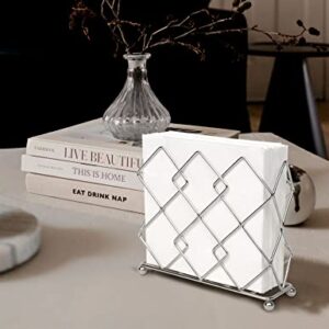 LEVIMETREE Silver Napkin Holder - Stainless Steel Napkin Holders for Tables Modern Serviette Holder Tissue Dispenser Perfect for Outdoor Events - Decorative Clear Cocktail Napkin Kitchen Décor