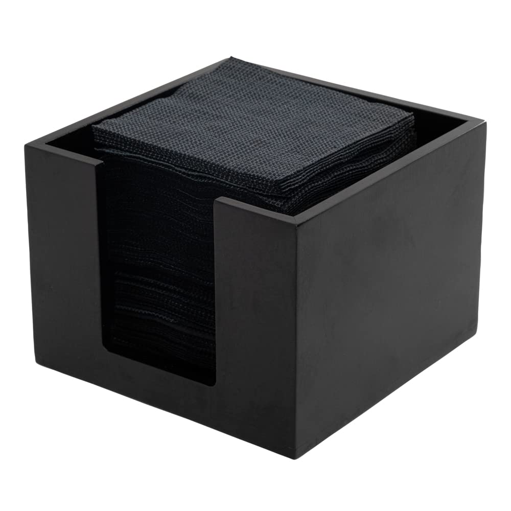 Restaurantware 5.5 x 4 Inch Cocktail Napkin Holder, 1 Square Flat Napkin Holder - For Bars, Kitchen Tables, or Countertops, Sturdy, Black Bamboo Tissue Napkin Holder, Dining Room Decor