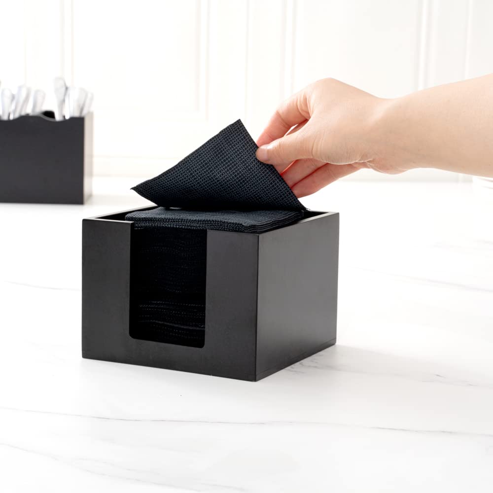 Restaurantware 5.5 x 4 Inch Cocktail Napkin Holder, 1 Square Flat Napkin Holder - For Bars, Kitchen Tables, or Countertops, Sturdy, Black Bamboo Tissue Napkin Holder, Dining Room Decor