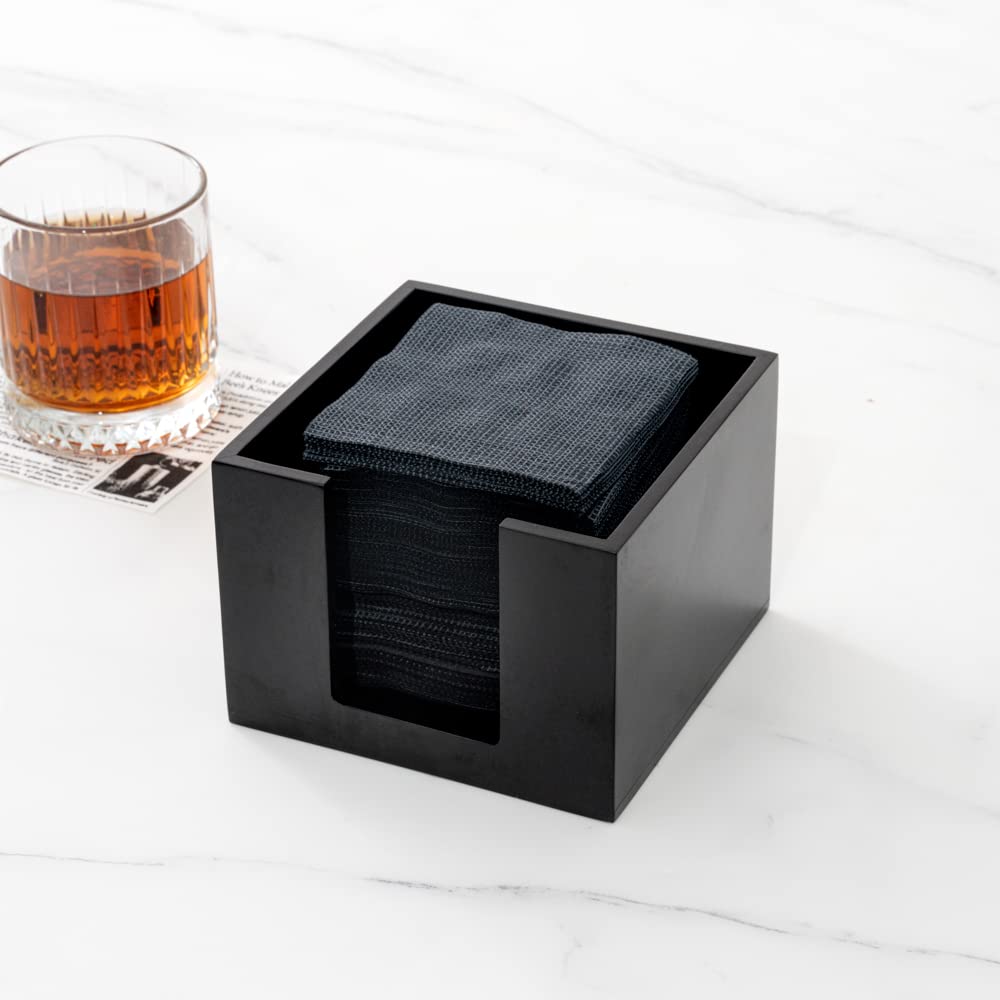 Restaurantware 5.5 x 4 Inch Cocktail Napkin Holder, 1 Square Flat Napkin Holder - For Bars, Kitchen Tables, or Countertops, Sturdy, Black Bamboo Tissue Napkin Holder, Dining Room Decor