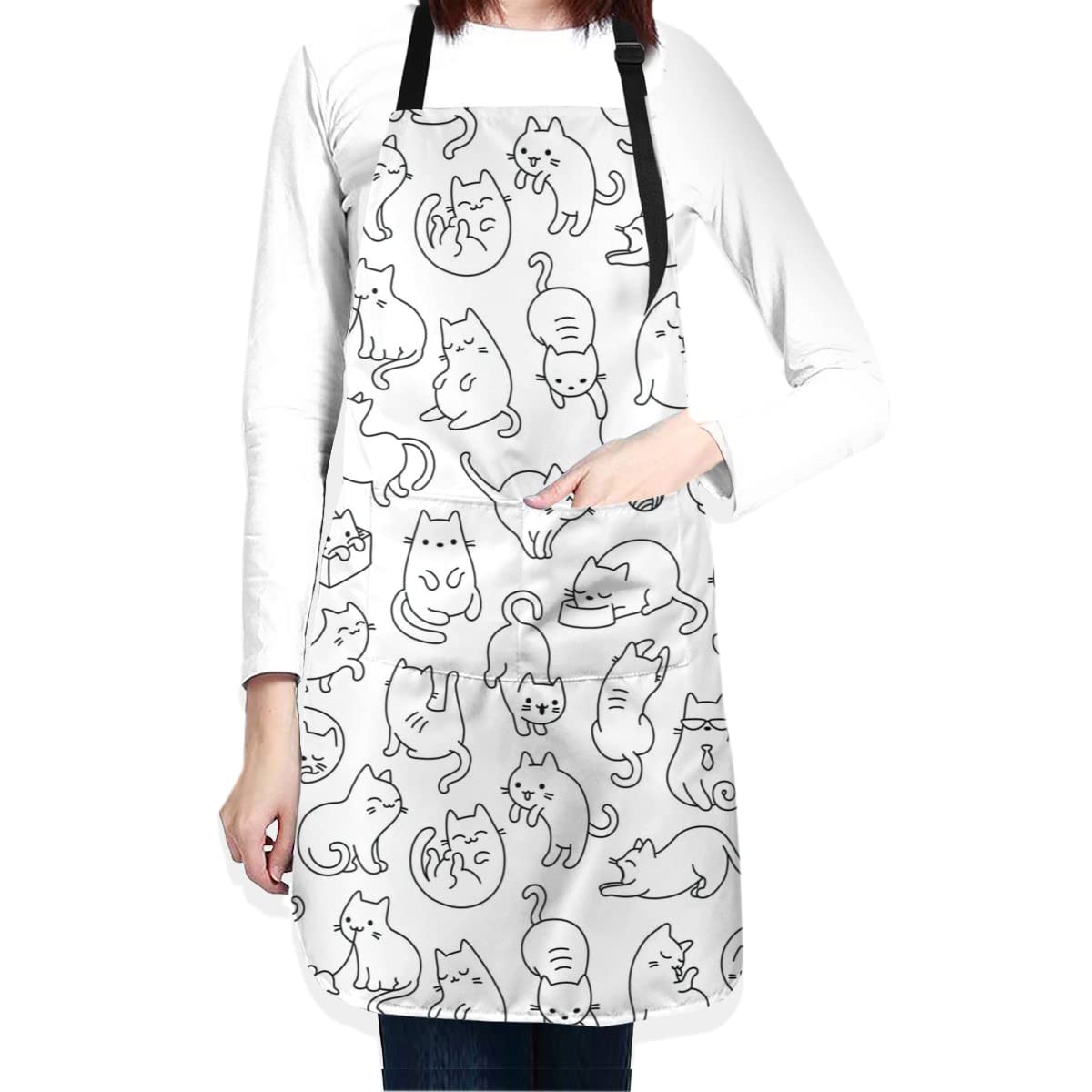 Aomacsi Cat Apron With Pockets Kitchen Bib Waterproof Stain Resistant Women Men Unisex Adjustable Christmas gift