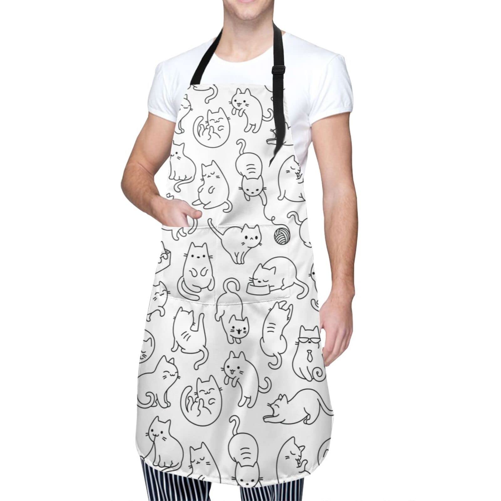 Aomacsi Cat Apron With Pockets Kitchen Bib Waterproof Stain Resistant Women Men Unisex Adjustable Christmas gift