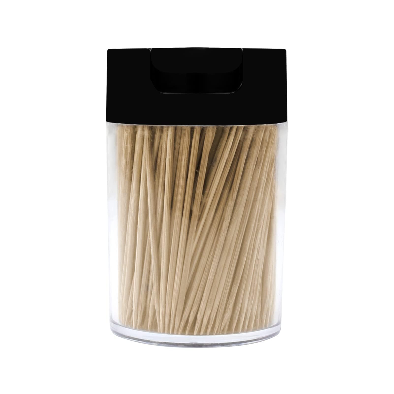 Sihuuu Toothpick Holder with 1000 Natural Bamboo Toothpicks for Teeth Cleaning Plastic Toothpick Dispensers with Pour Holes Unique Home Design Decor Black