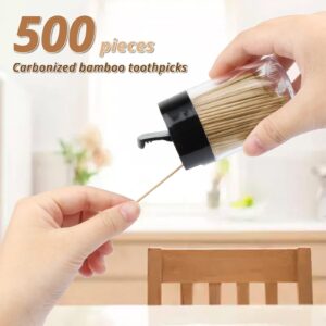 Sihuuu Toothpick Holder with 1000 Natural Bamboo Toothpicks for Teeth Cleaning Plastic Toothpick Dispensers with Pour Holes Unique Home Design Decor Black