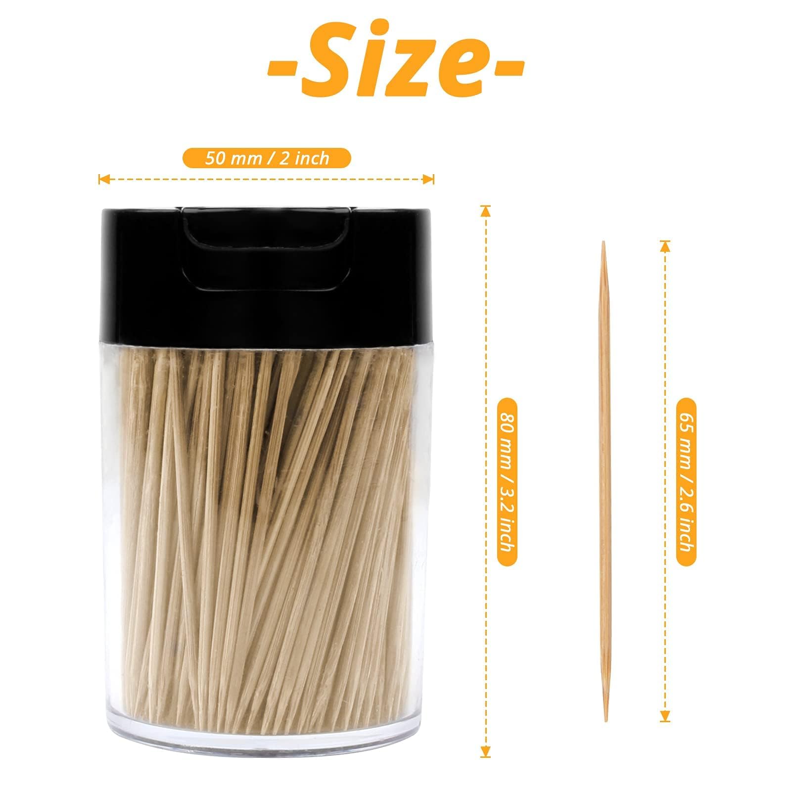 Sihuuu Toothpick Holder with 1000 Natural Bamboo Toothpicks for Teeth Cleaning Plastic Toothpick Dispensers with Pour Holes Unique Home Design Decor Black