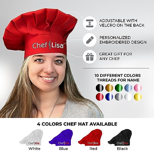 PLACE4PRINT Personalized embroidered Chef Hat Adjustable Velcro on the back Baker Kitchen Cooking Chef Cap