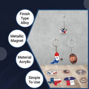 Lamatar1 Texan Charm: 15-Piece Souvenir Magnet & Keychain Set - Hat, Boot, God Bless' Design - Unique Texas Collection