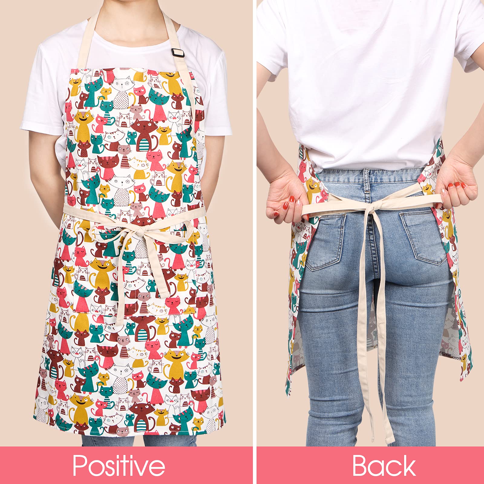 CRJHNS Cute Apron with 2 Pockets for Women, Adjustable Neck Strap and Long Waist Ties Cotton Cooking Baking Apron, Use as a Kitchen and Chef Apron, Artist or Garden Apron (Cupcake)