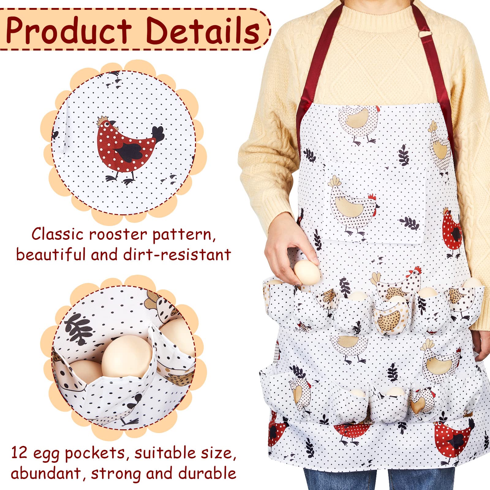 2 Pcs Chicken Egg Apron for Fresh Eggs Chicken Collecting Apron Hen Duck Goose Egg Holder Aprons Adjustable Gathering Apron with Pockets for Hen Duck Goose Egg Home Kitchen Women Presents