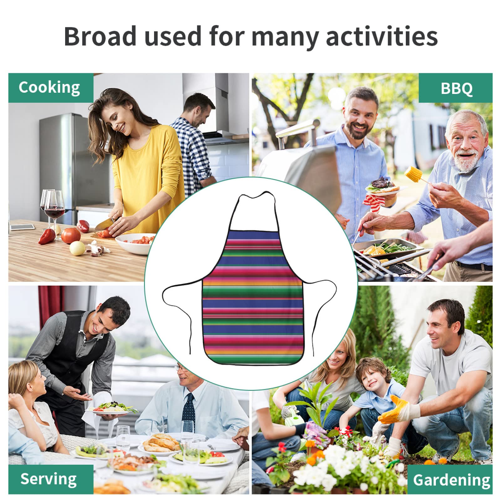 Cilouebghg Mexican Serape Designs Funny Design Apron Personalized Kitc Restaurant Pinafore with Neck Strap Chef Home Barber Kitchen Gardening