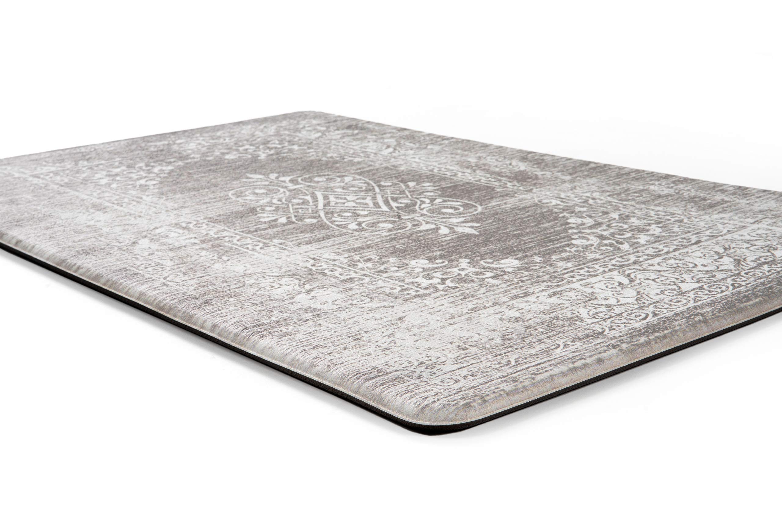 Rugshop Distressed Traditional Vintage Design Anti Fatigue Standing Mat 18" x 47" Gray