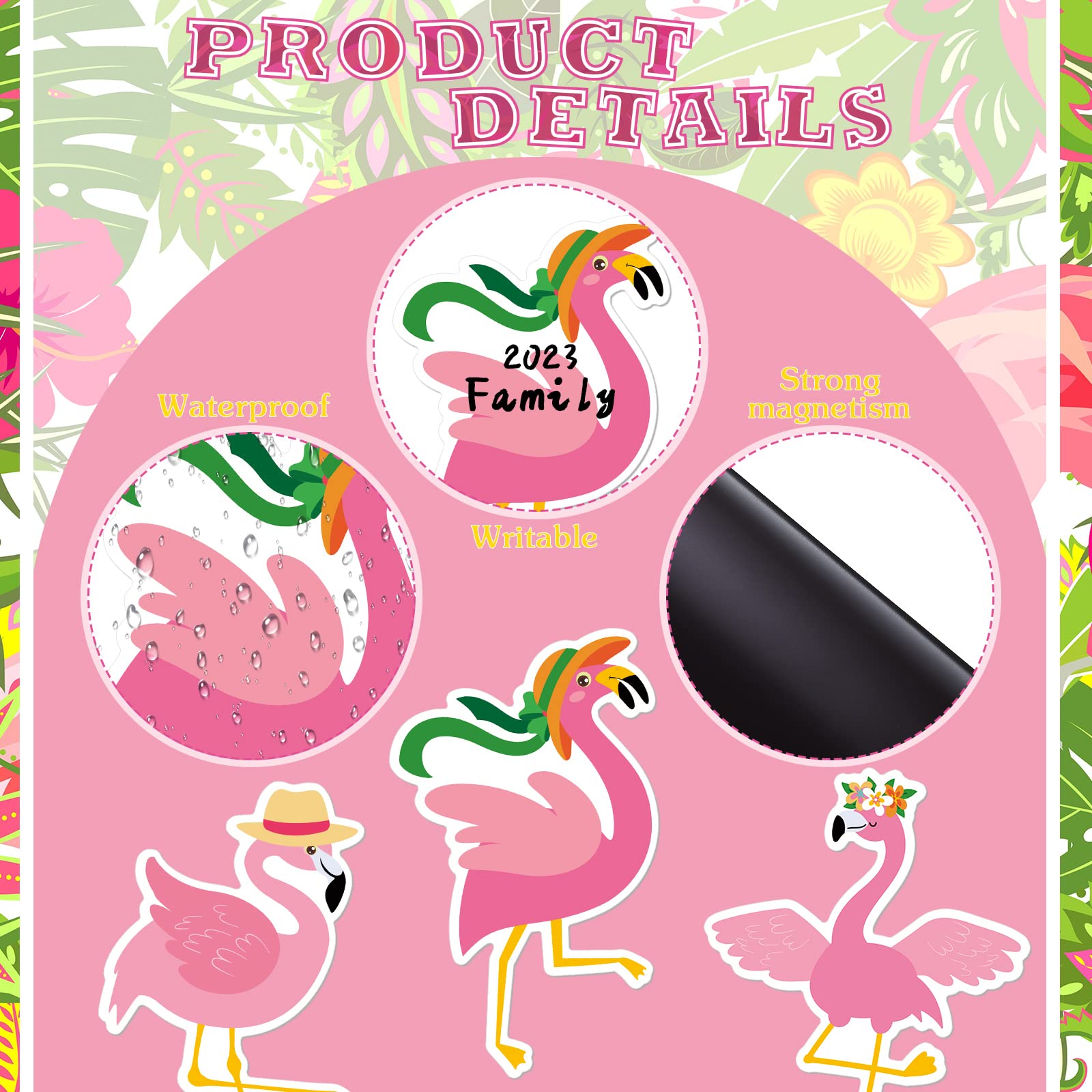 Geiserailie 10 Pieces Summer Flamingo Magnet Cute Cruise Door Magnets Pink Flamingo Fridge Sticker Magnetic Refrigerator Protector Car Decals for Kitchen School Office Whiteboard