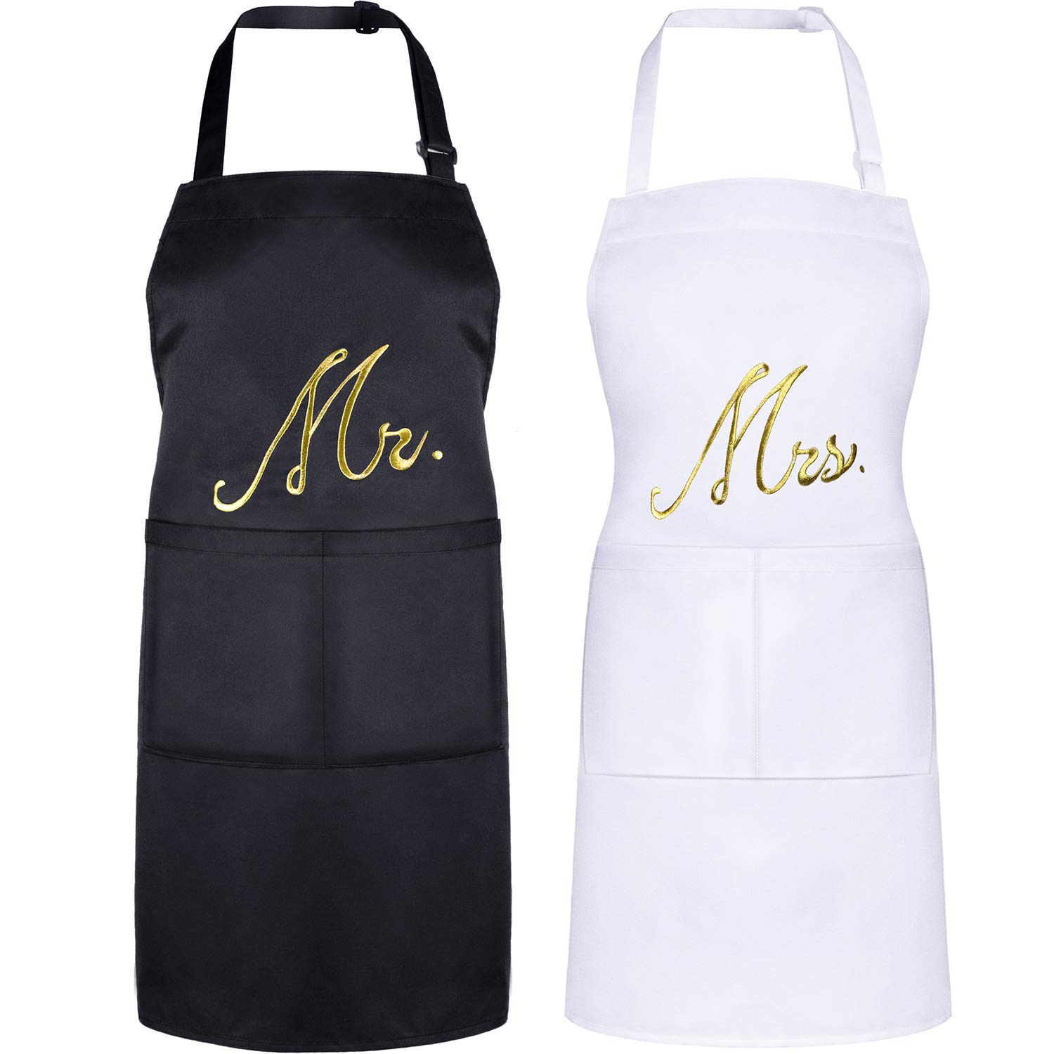 2 Piece Mr. and Mrs. Couple Apron Set Kitchen Aprons Matching Engagement Wedding Anniversary Bridal Shower Gift for Bride