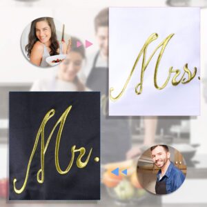 2 Piece Mr. and Mrs. Couple Apron Set Kitchen Aprons Matching Engagement Wedding Anniversary Bridal Shower Gift for Bride