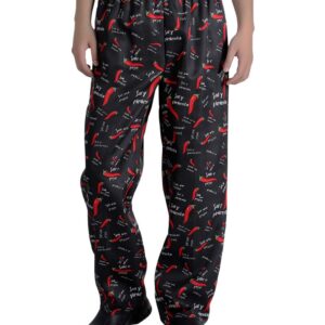 Men’s and Women's Baggy Printed Chef Pants Kitchen Uniforms with Elastic Waist Pants New Chili L