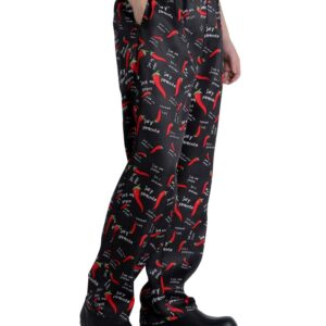 Men’s and Women's Baggy Printed Chef Pants Kitchen Uniforms with Elastic Waist Pants New Chili L