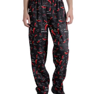 Men’s and Women's Baggy Printed Chef Pants Kitchen Uniforms with Elastic Waist Pants New Chili L