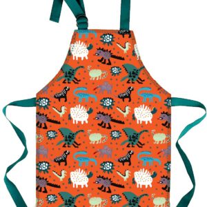 Dinky Ninky - Waterproof Toddler Apron with Dinosaur Print - Adjustable PVC Apron for Little Cooks & Artists, Ages 2-4, Easy-Clean Kitchen & Art Smock