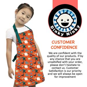 Dinky Ninky - Waterproof Toddler Apron with Dinosaur Print - Adjustable PVC Apron for Little Cooks & Artists, Ages 2-4, Easy-Clean Kitchen & Art Smock