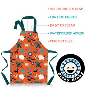 Dinky Ninky - Waterproof Toddler Apron with Dinosaur Print - Adjustable PVC Apron for Little Cooks & Artists, Ages 2-4, Easy-Clean Kitchen & Art Smock