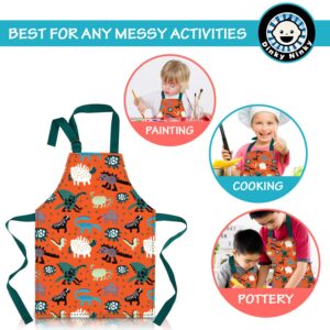 Dinky Ninky - Waterproof Toddler Apron with Dinosaur Print - Adjustable PVC Apron for Little Cooks & Artists, Ages 2-4, Easy-Clean Kitchen & Art Smock