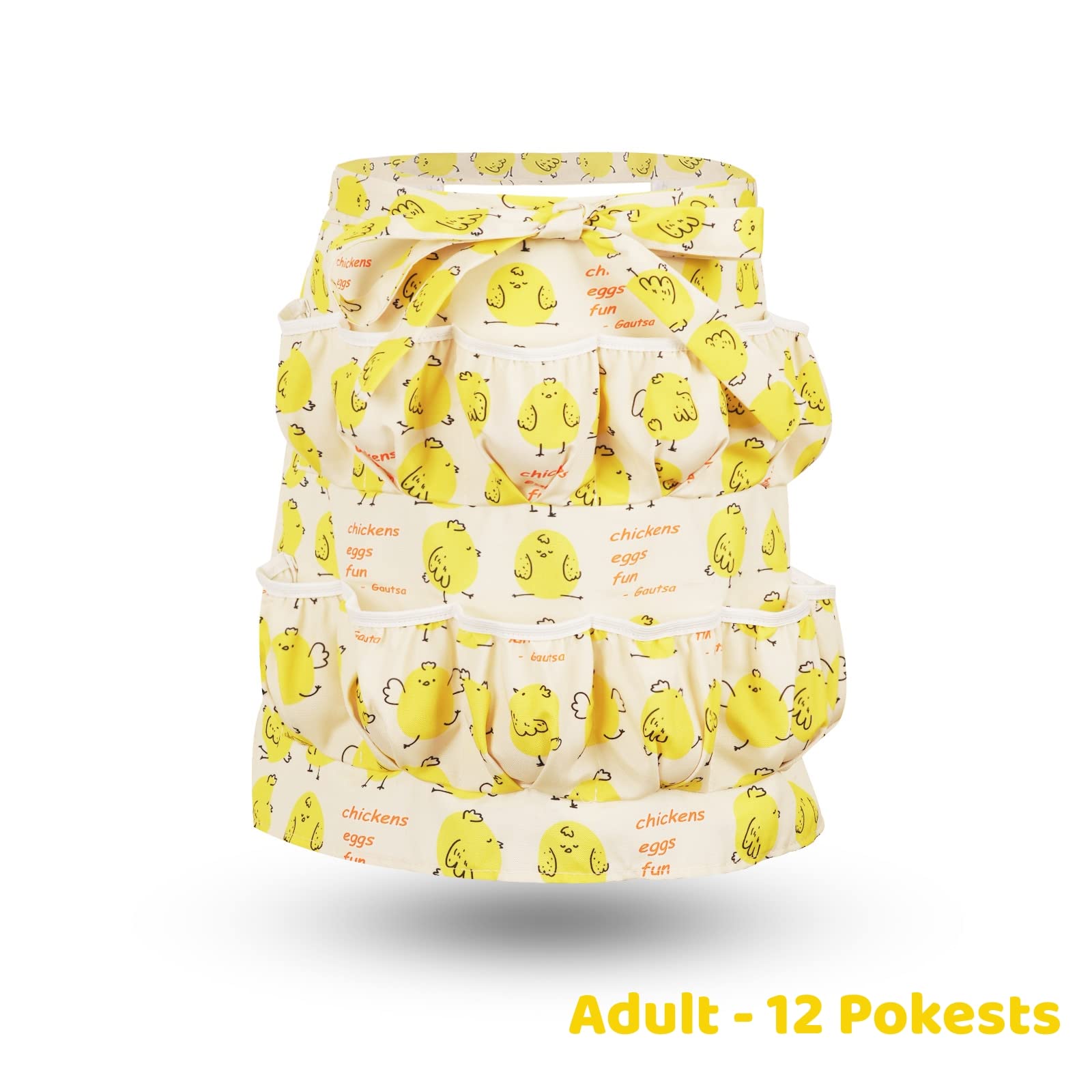 Gautsa Egg Apron for Kid and Adult, Deep Pockets with Elastic Closures, with Hook, Fresh Egg Collecting Gathering Holding Apron (yellow for adult)