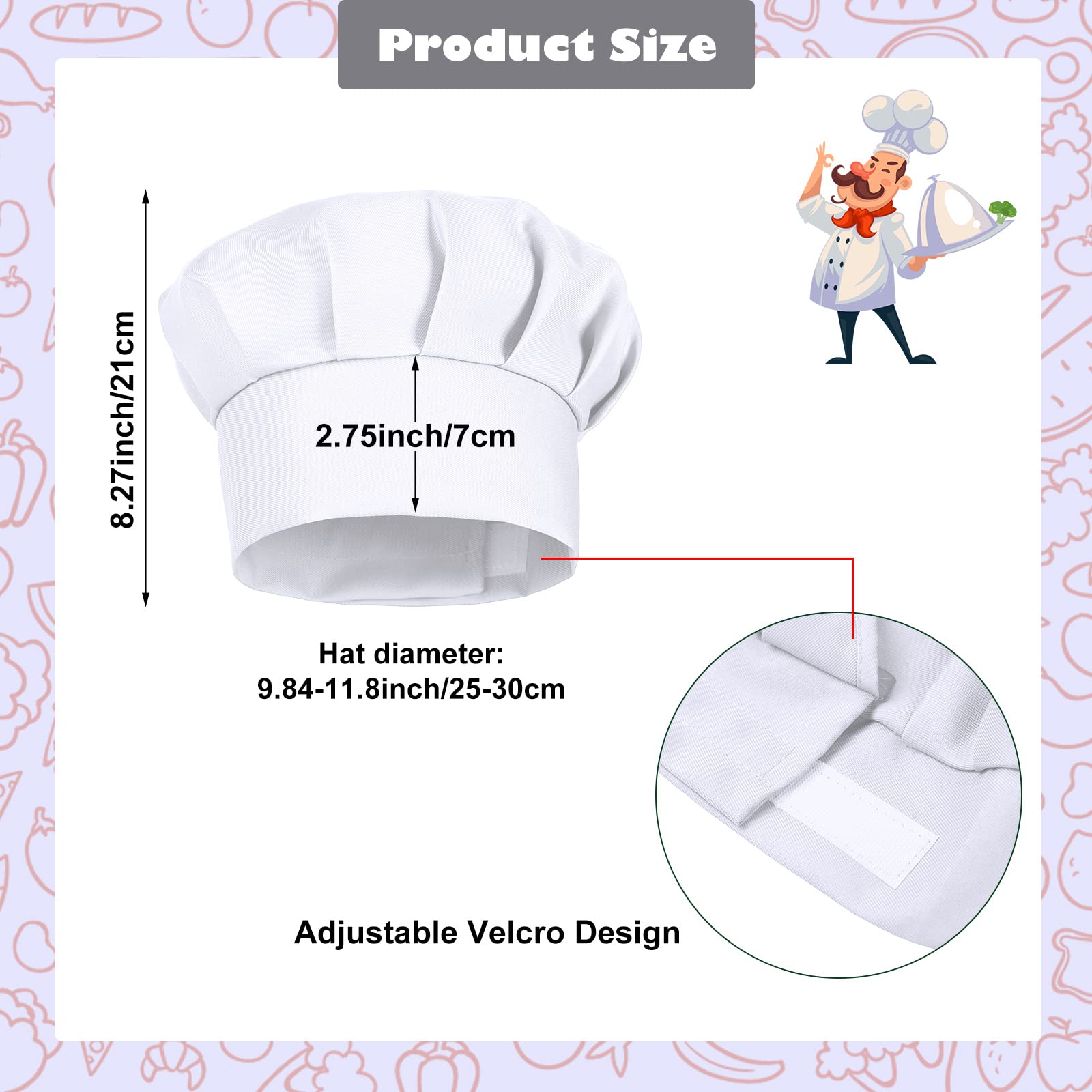 4 PCS Adjustable Kids Chef Hat Chef Toques Cooking Baker Chef Cap for Aged 2-5 (White)