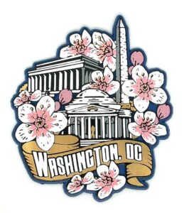 washington d.c. monuments with cherry blossoms fridge magnet