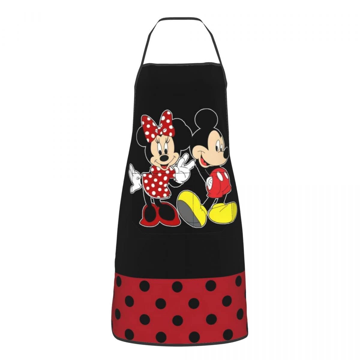 EVWKL Anime Printing Polka Dot Apron Funny Cooking Chef Cartoon Characters Aprons Adjustable Cute Apron with Pockets for Home Kitchen(black)